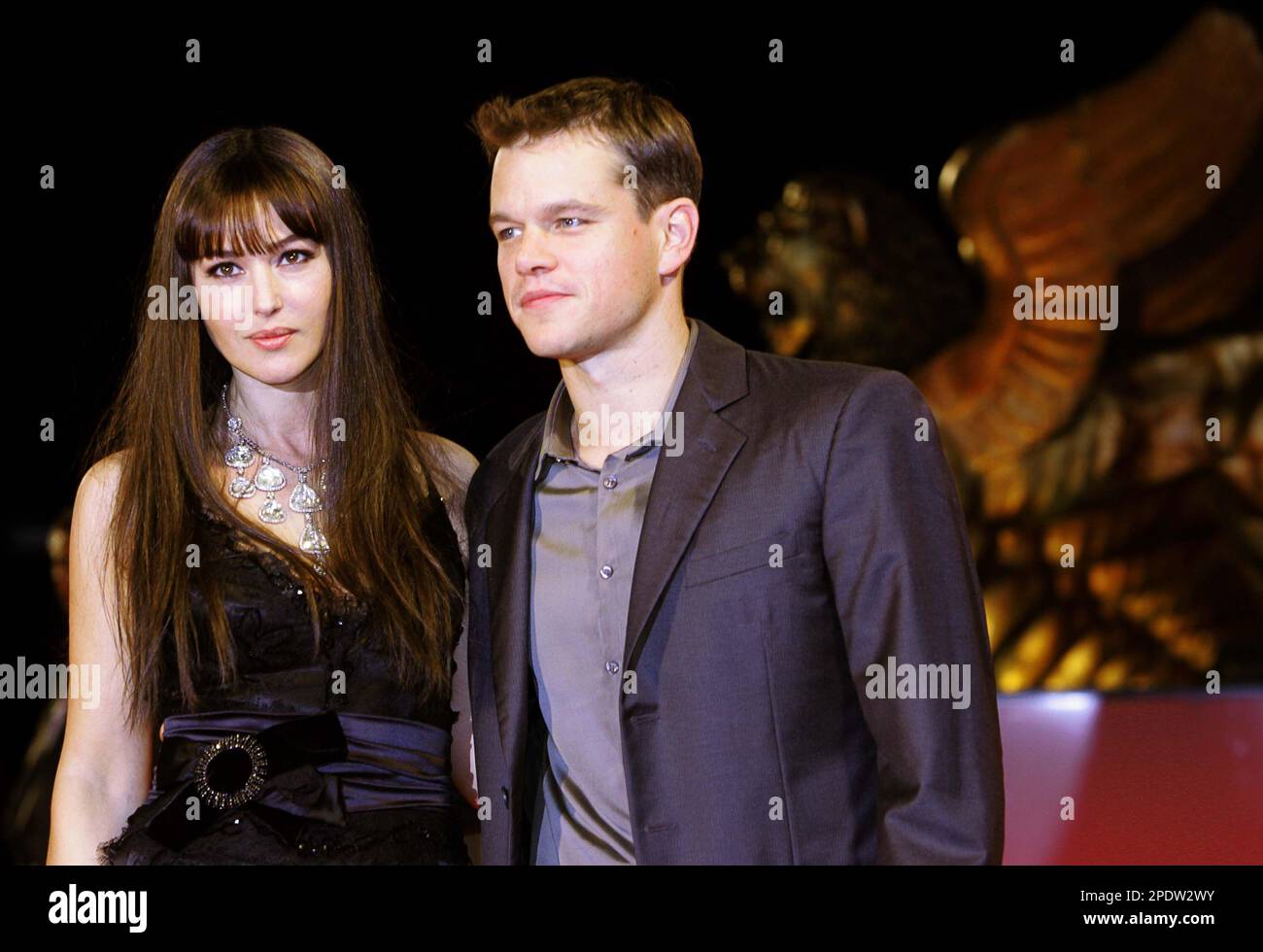 Italian actress Monica Bellucci, left, and US actor Matt Damon arrive ...