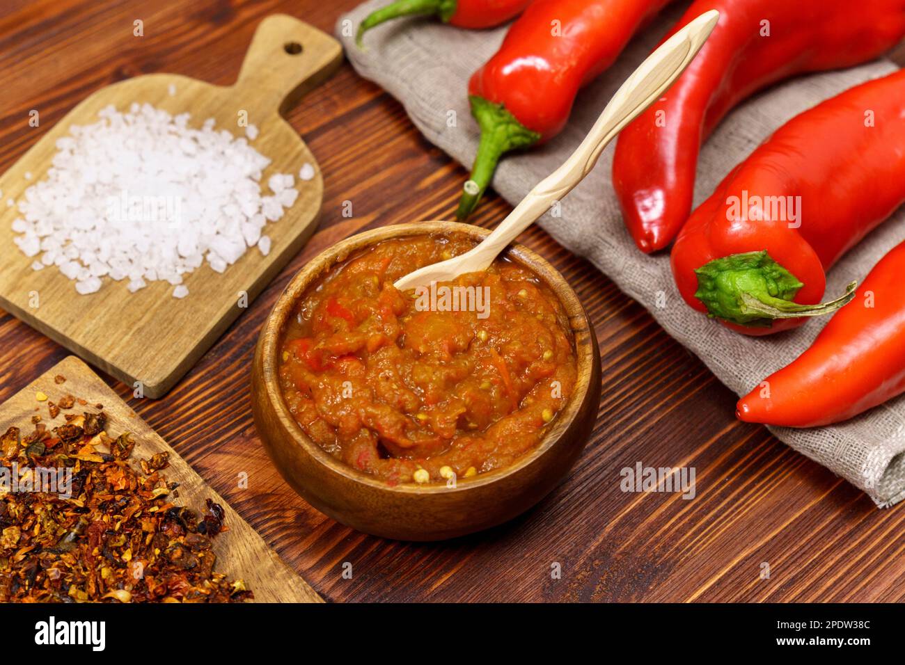 Balkan sauce ajvar and ingredients for its preparation. Serbian ...