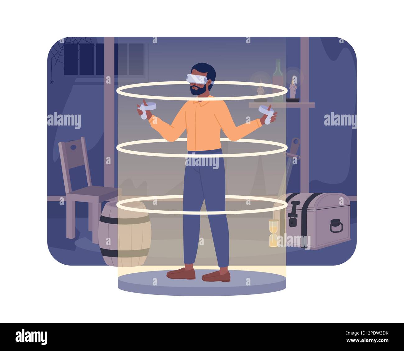 VR gaming in medieval fantasy adventure 2D vector isolated spot ...