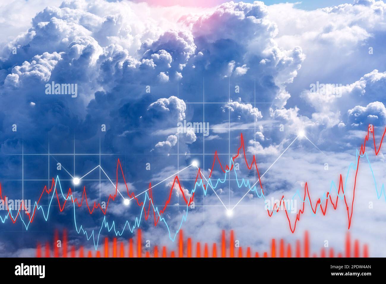 Cloud symbol, charts and data processing. Global communication ...