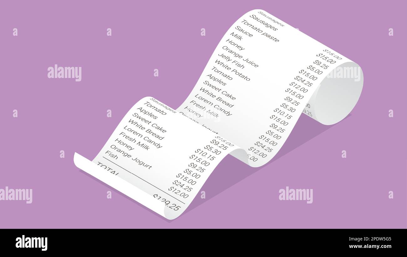 Isometric shop receipt, realistic isolated vector illustration. Curled ...