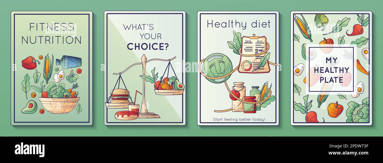 Dietology nutritionist dietitian posters set with four isolated ...