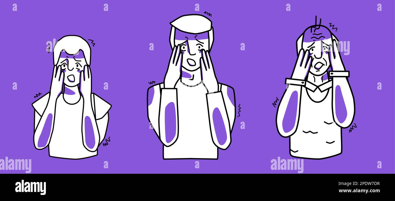 Scared male set. Young, adult and old men are afraid, emotion of fear ...