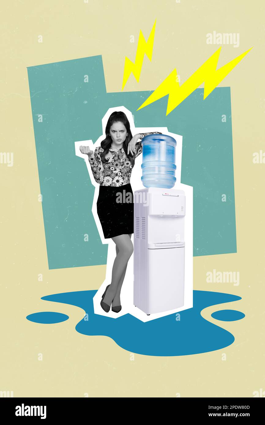 Vertical collage image of unsatisfied black white gamma girl put hand ...