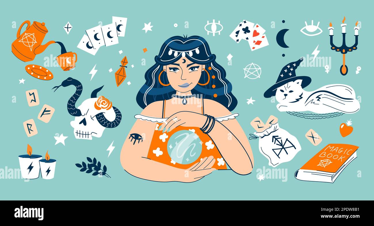 Fortune teller eastern female character with crystal ball telling ...