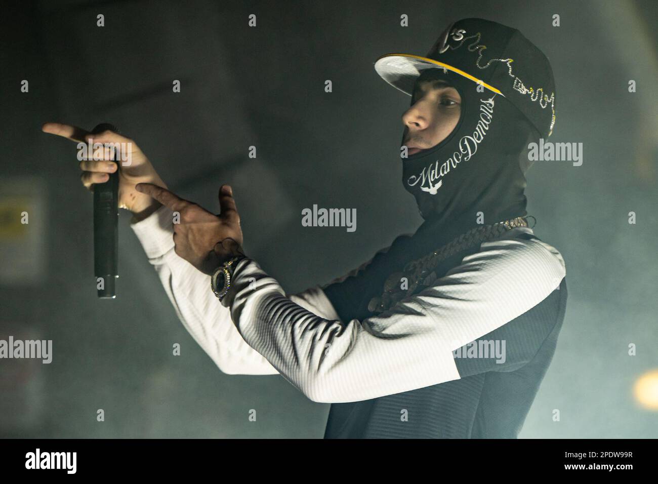 Italian rap/hip hop singer Shiva during the Milano Demons Live Tour ...