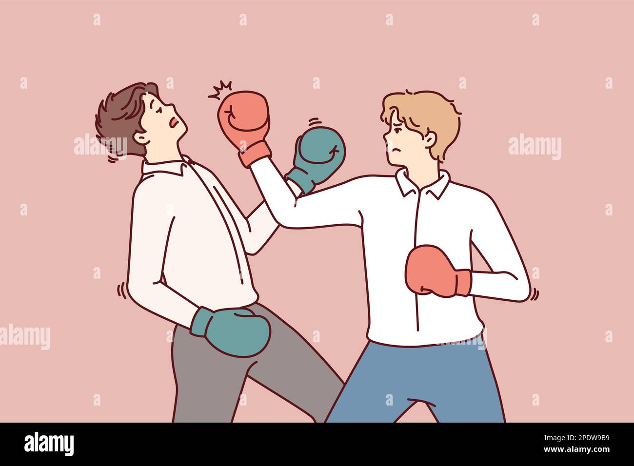 Determined business man in boxing gloves strikes opponent in face ...