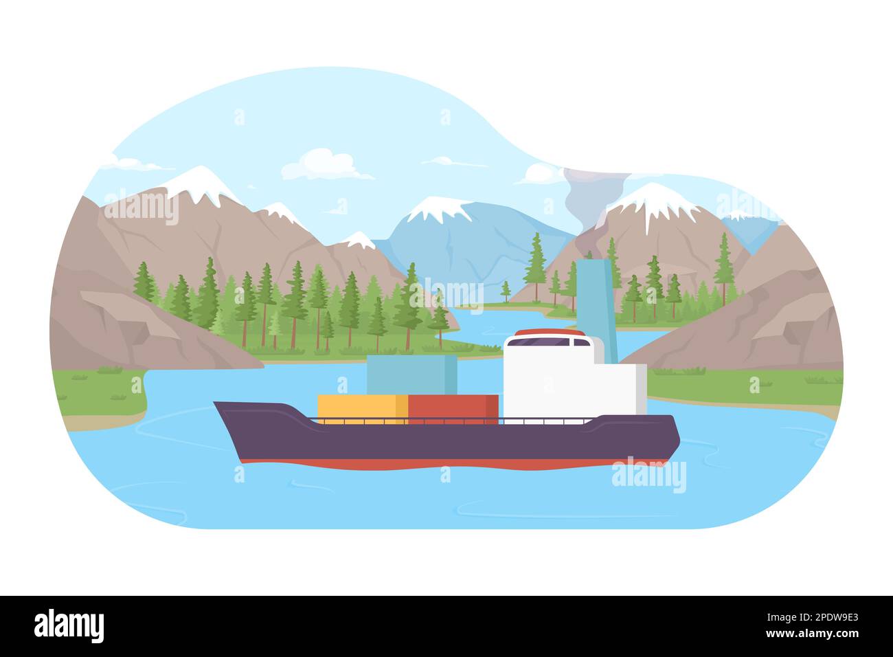 Floating cargo ship flat concept vector illustration Stock Vector Image ...