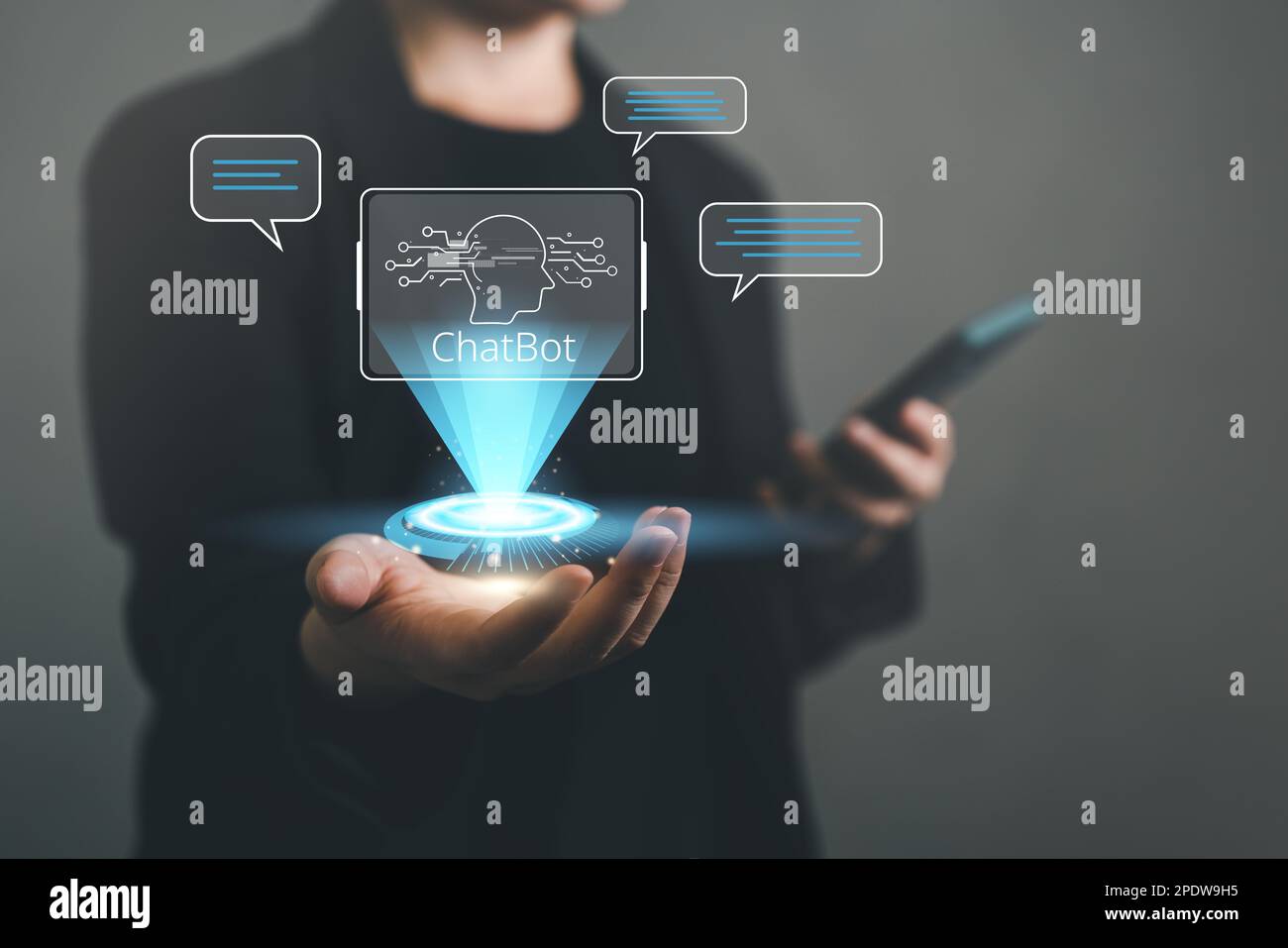 Concept of technology and business AI Chat bot ChatBot, global internet ...