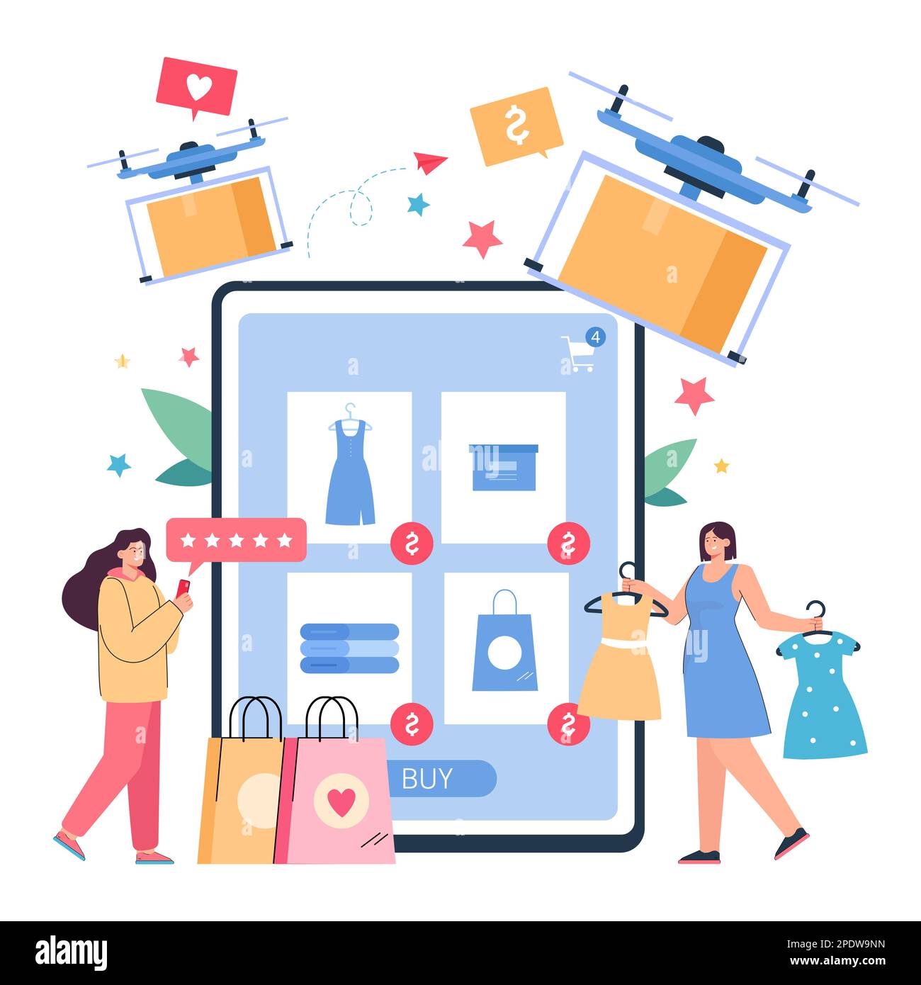 Costumers using digital gadgets for online shopping on sales Stock ...