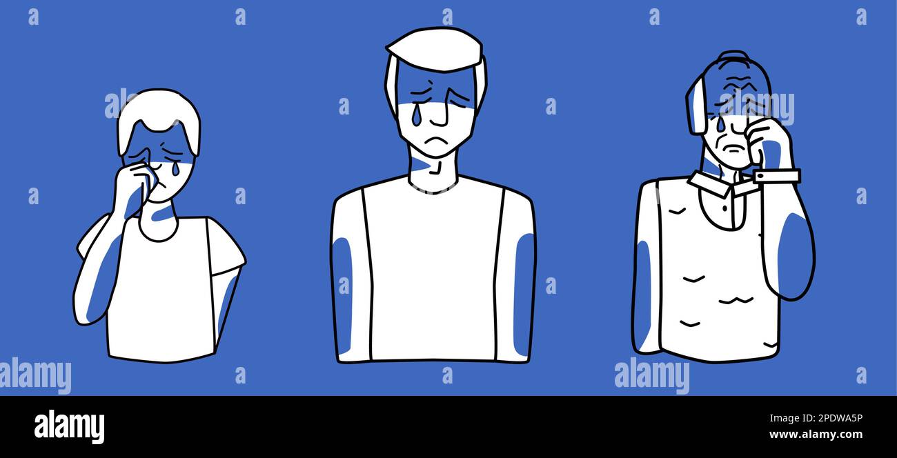 Sad male set. Young, adult and old men with sadness, emotion of ...
