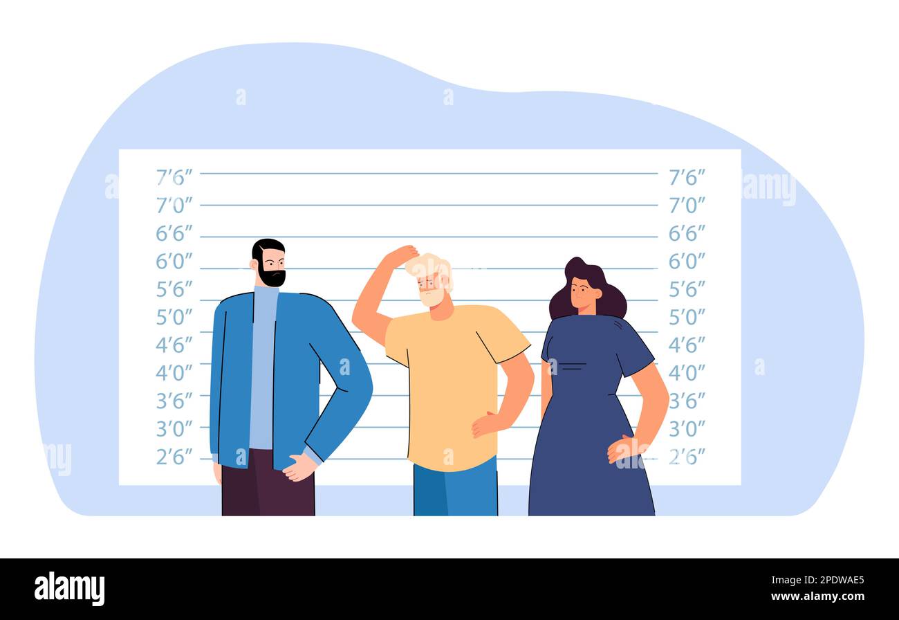 Police lineup of criminals or suspects with different height Stock ...