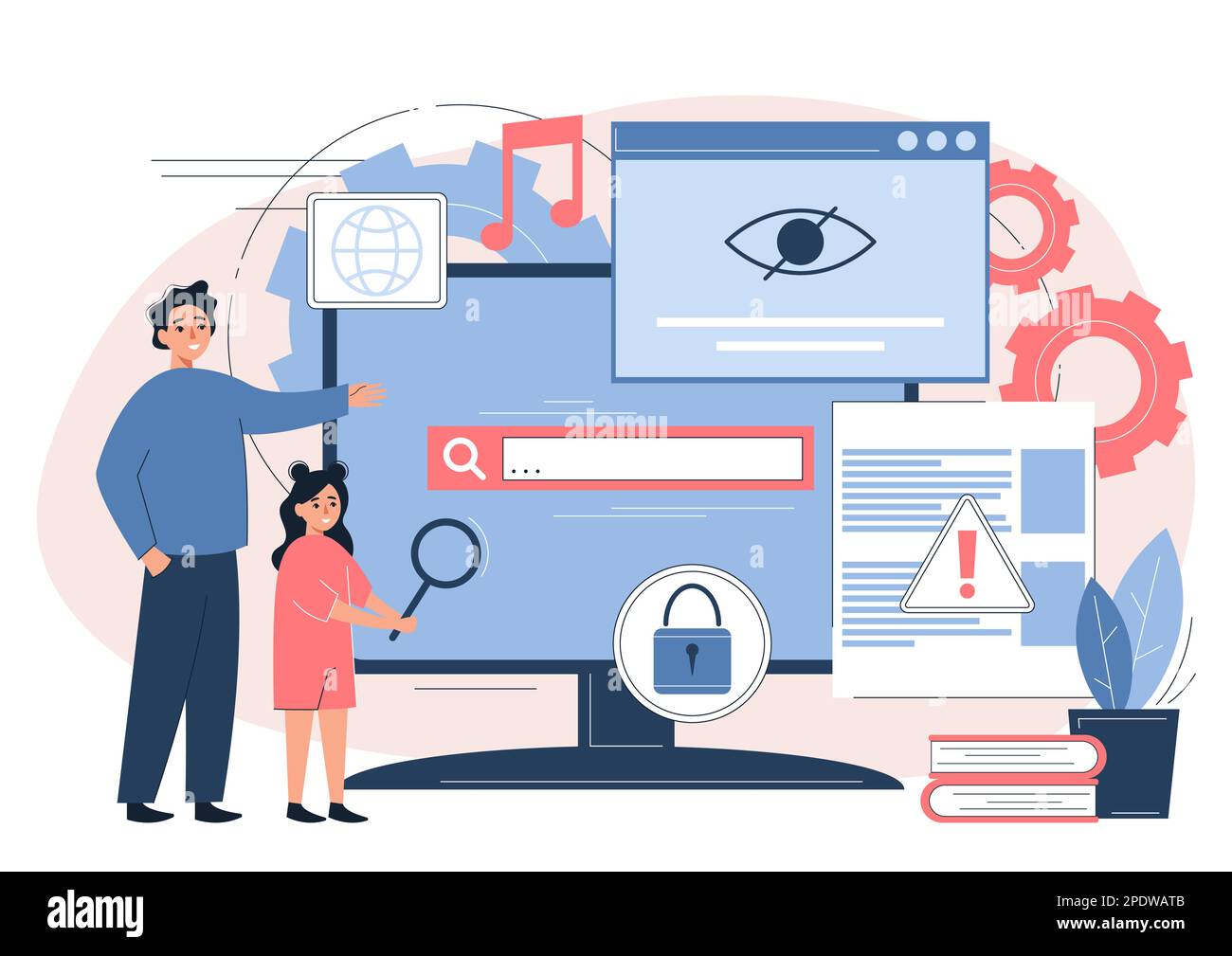 Parental control flat composition of gear icons desktop computer ...