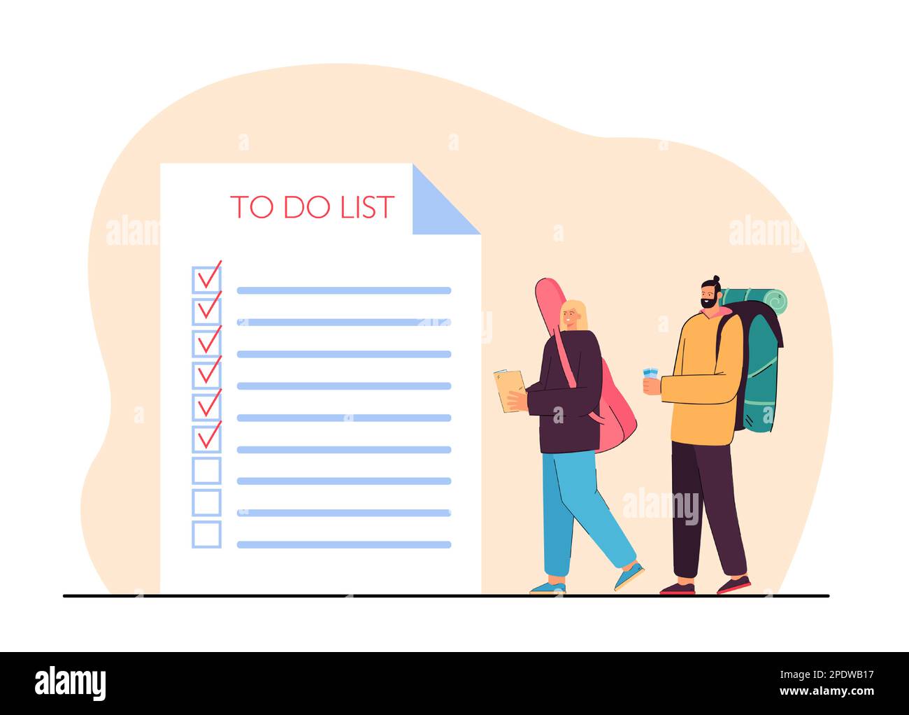 Couple of tourists next to huge sheet of paper with to-do list Stock ...