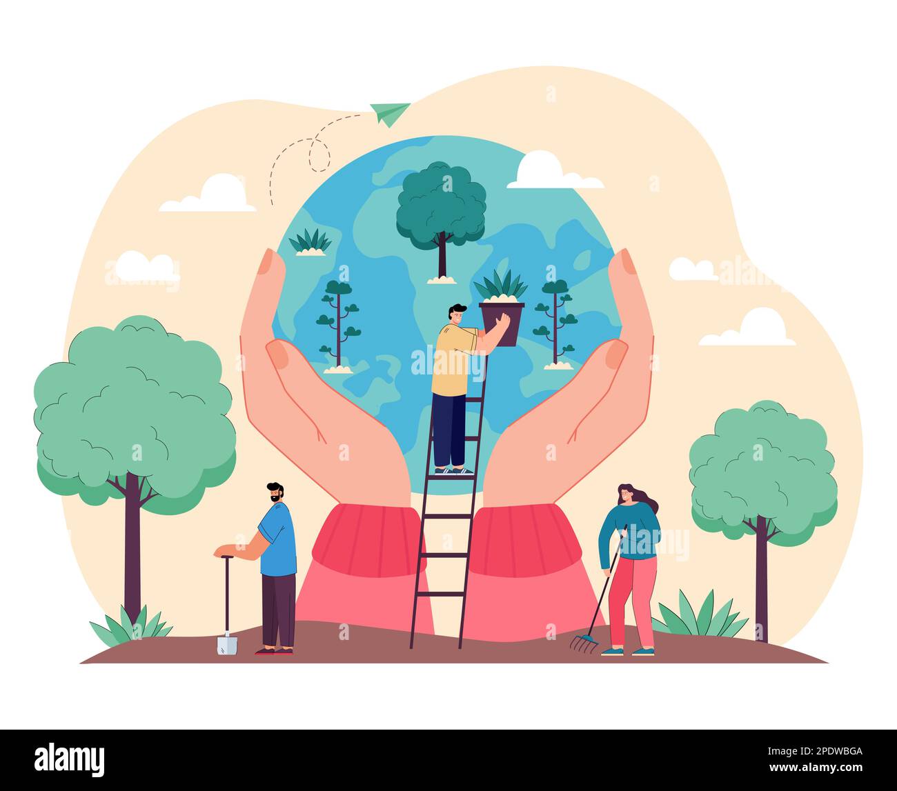 Reforestation and Earth environment protection from volunteers Stock ...