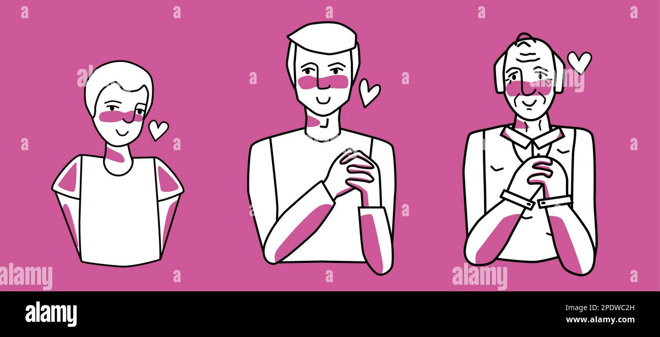 Male in love set. Collection of beloved young, adult and old men with ...