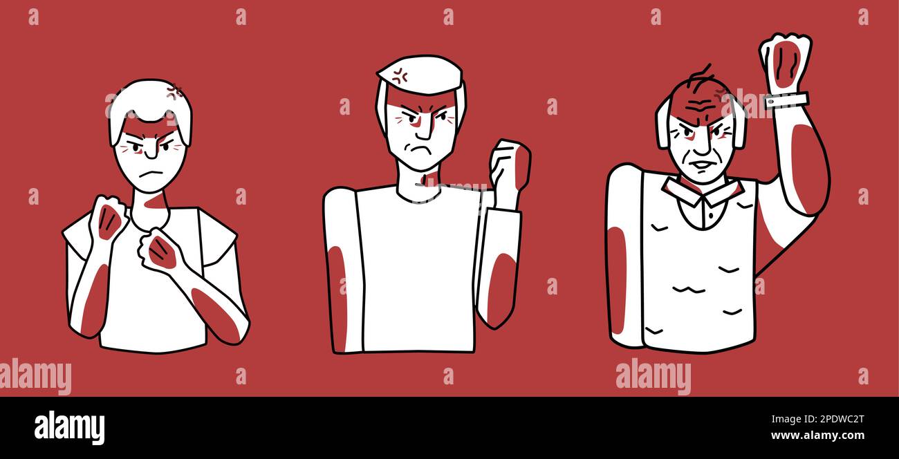 Angry male set. Young, adult and old man with an irritated mood, anger ...