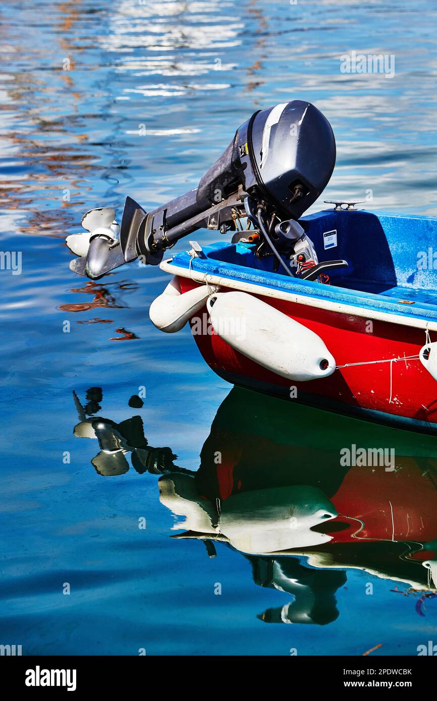 Isles of Scilly, United Kingdom - Detail of an outboard motor on a ...