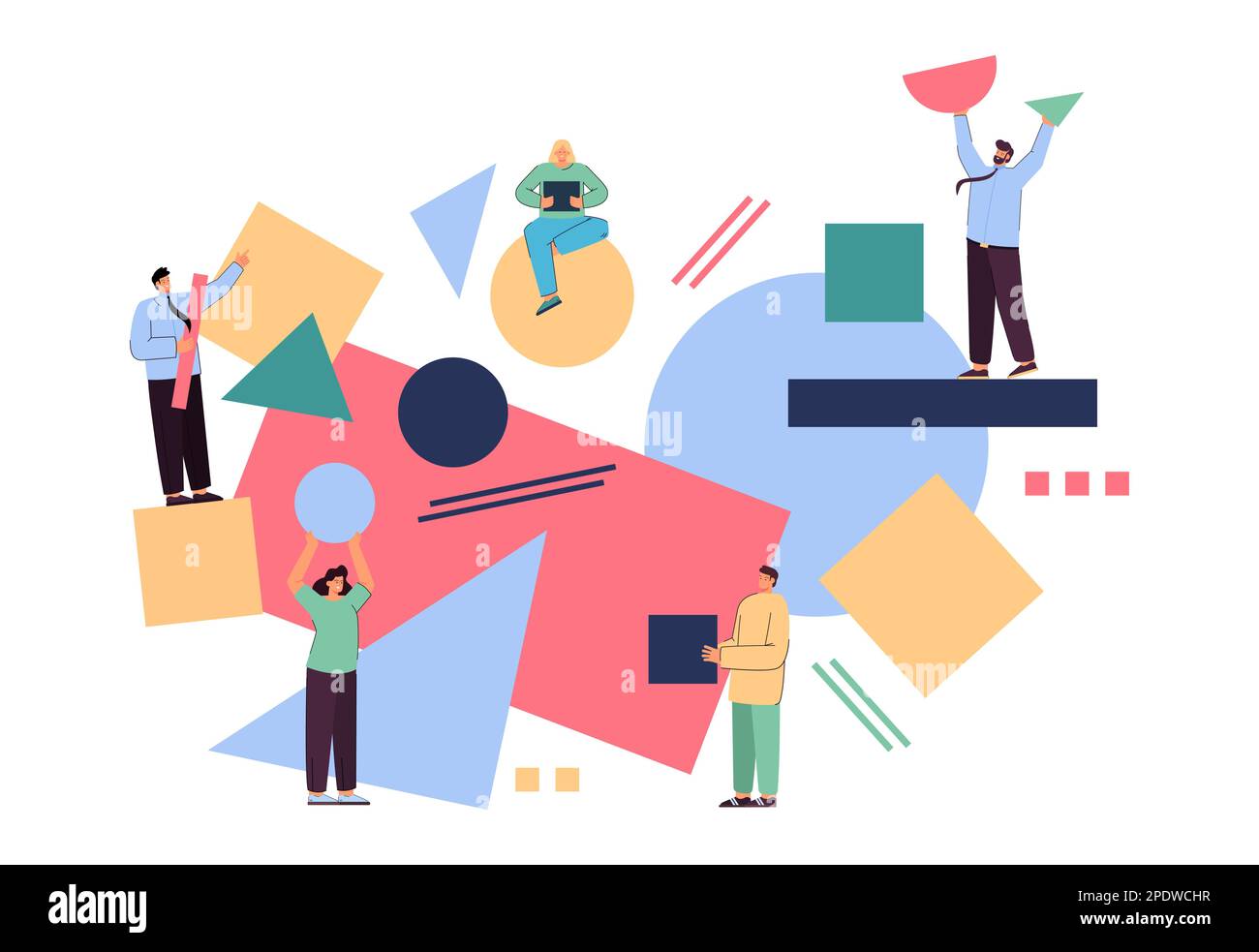 Team of tiny business people building organization from chaos Stock ...