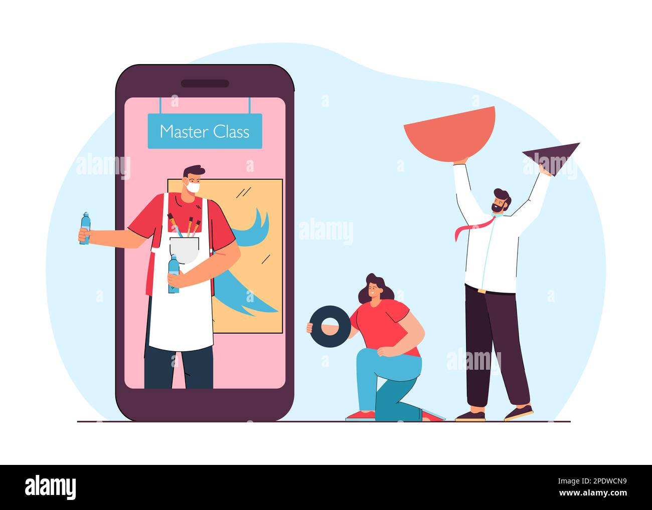 Cartoon people taking part in online art master class Stock Vector ...