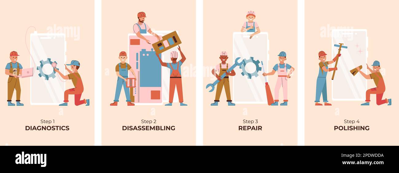 Phone repair service infographic set with smartphone fixing steps flat ...