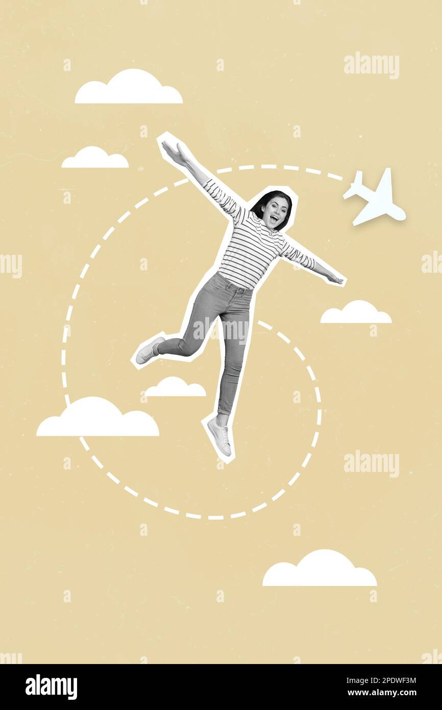 Collage picture sketch poster of cheerful funky funny girl rejoice ...