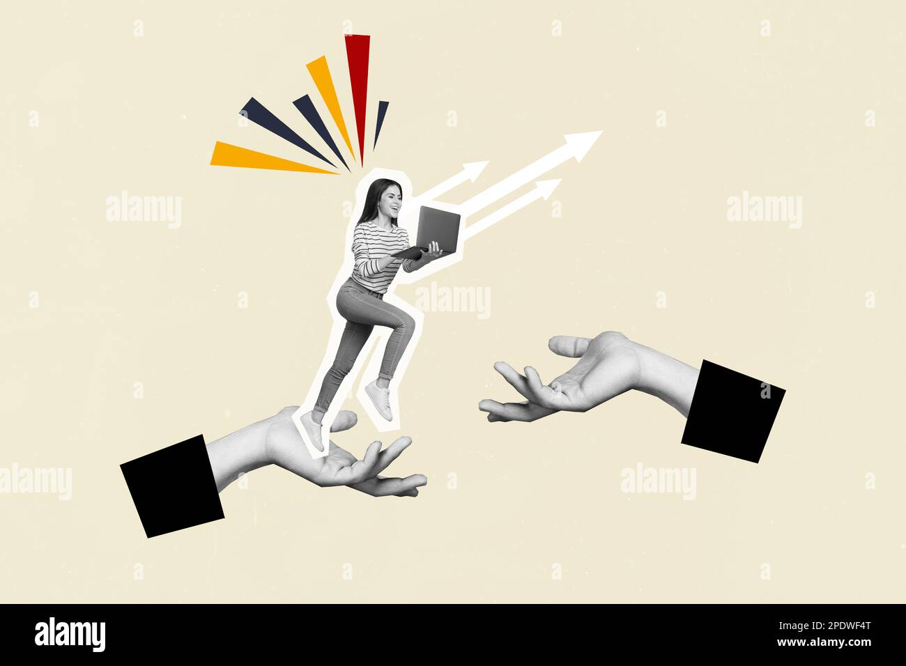 Creative 3d collage artwork sketch illustration of happy positive ...