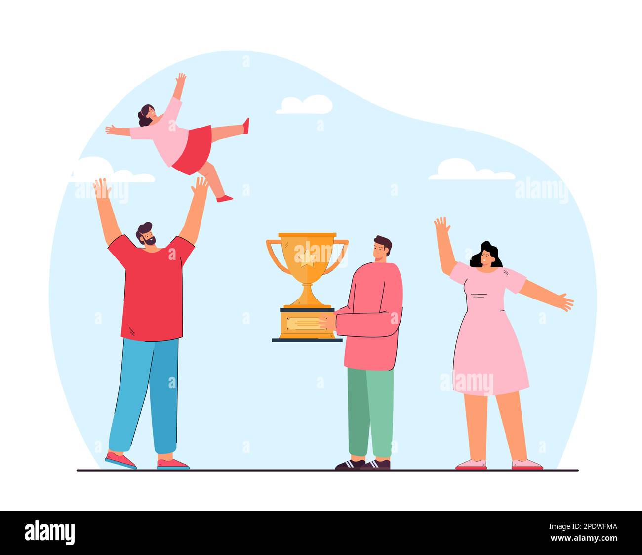 Happy cartoon family celebrating winning award together Stock Vector ...