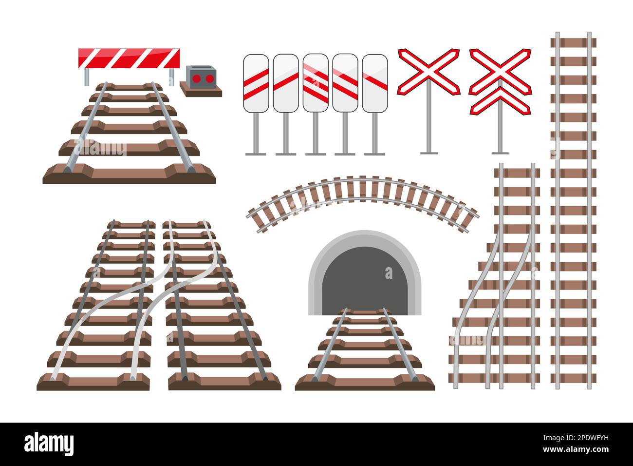 Train tracks and railway signs vector illustrations set Stock Vector ...