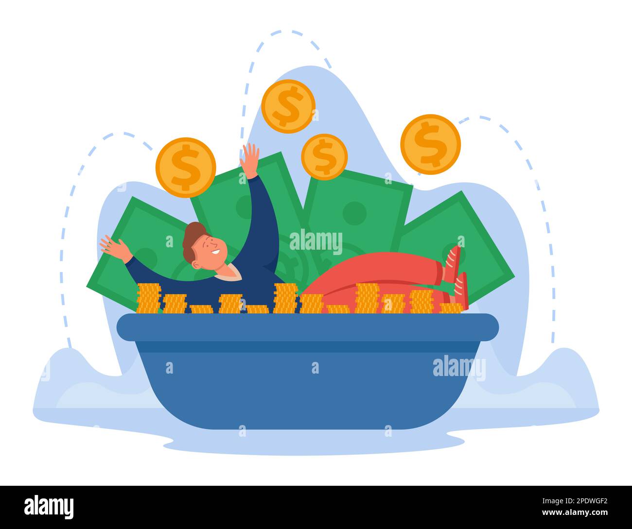 Happy man lying in bath with money flat vector illustration Stock ...
