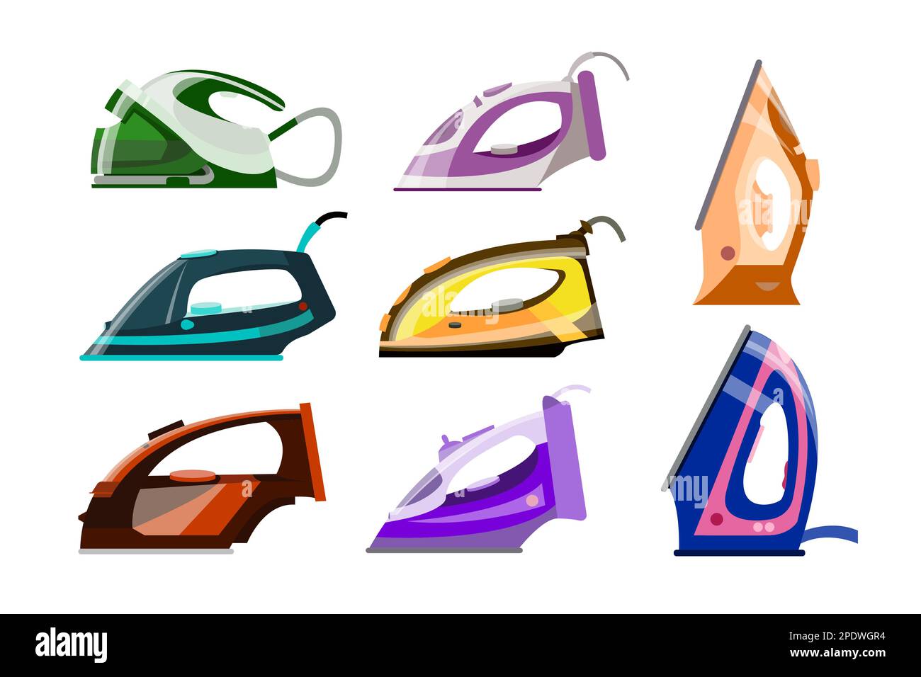Various steam irons cartoon illustration collection Stock Vector Image ...