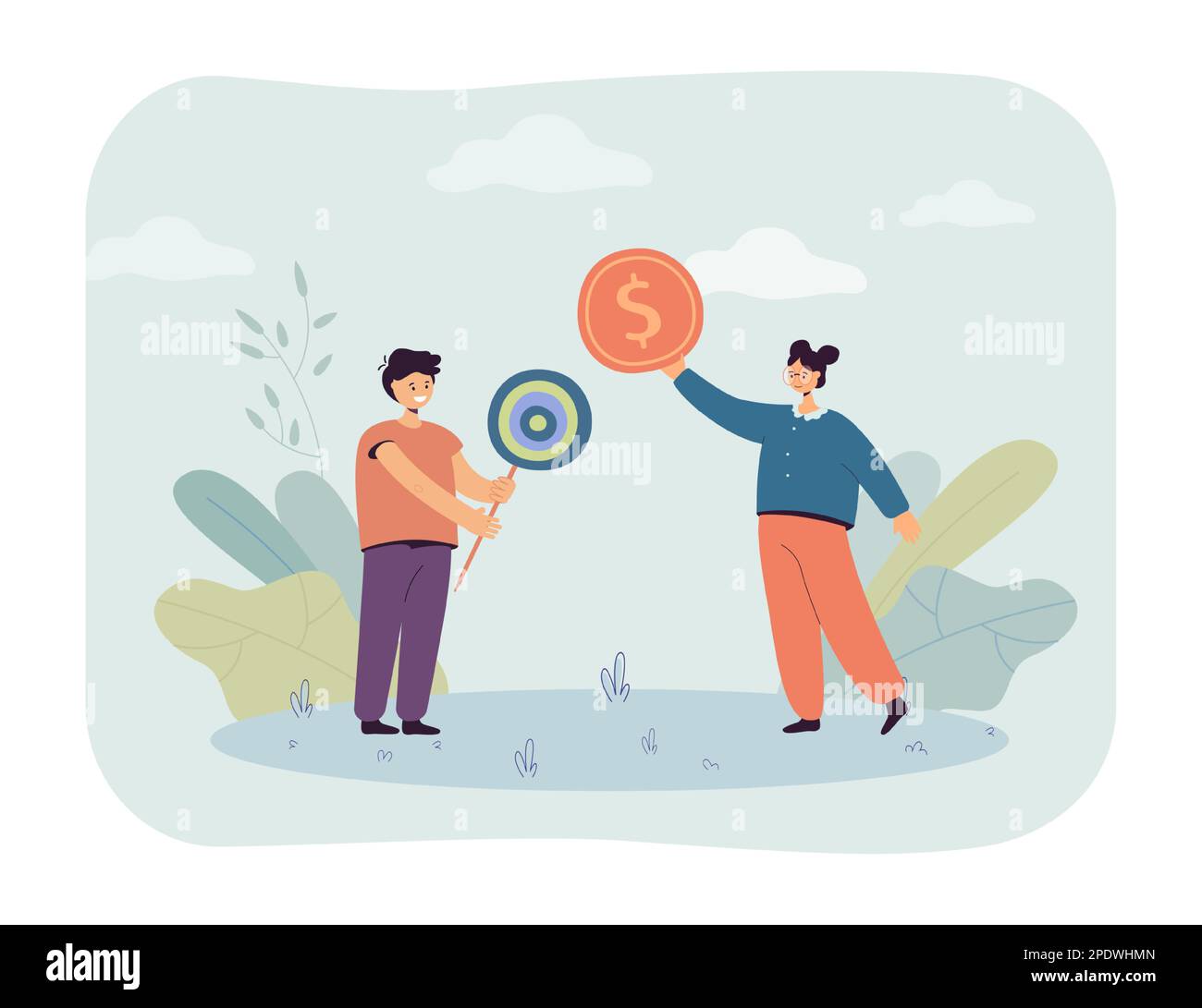 Cartoon girl offering boy money for lollipop Stock Vector Image & Art ...
