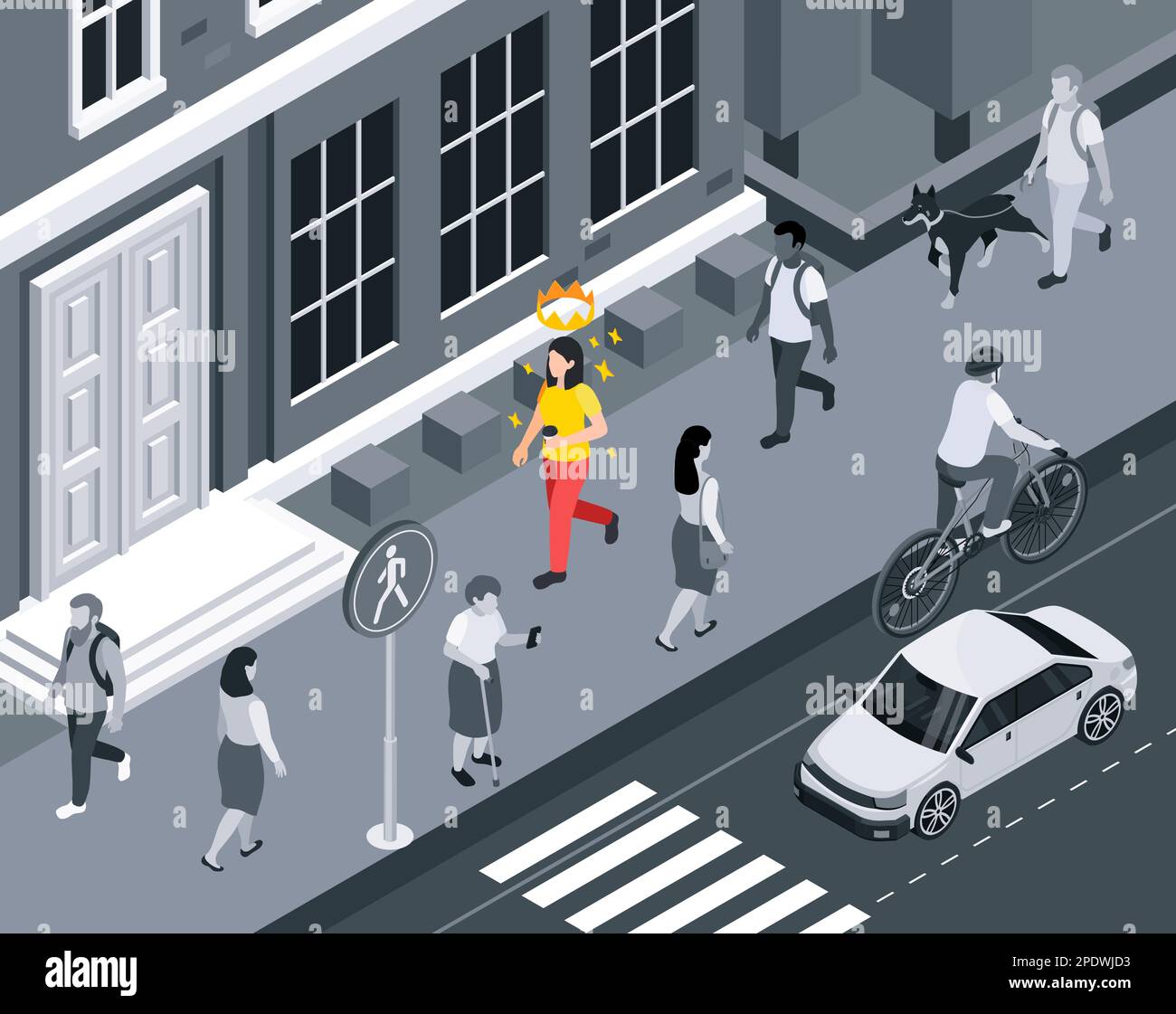 Self esteem improvement composition with isometric view of city street ...