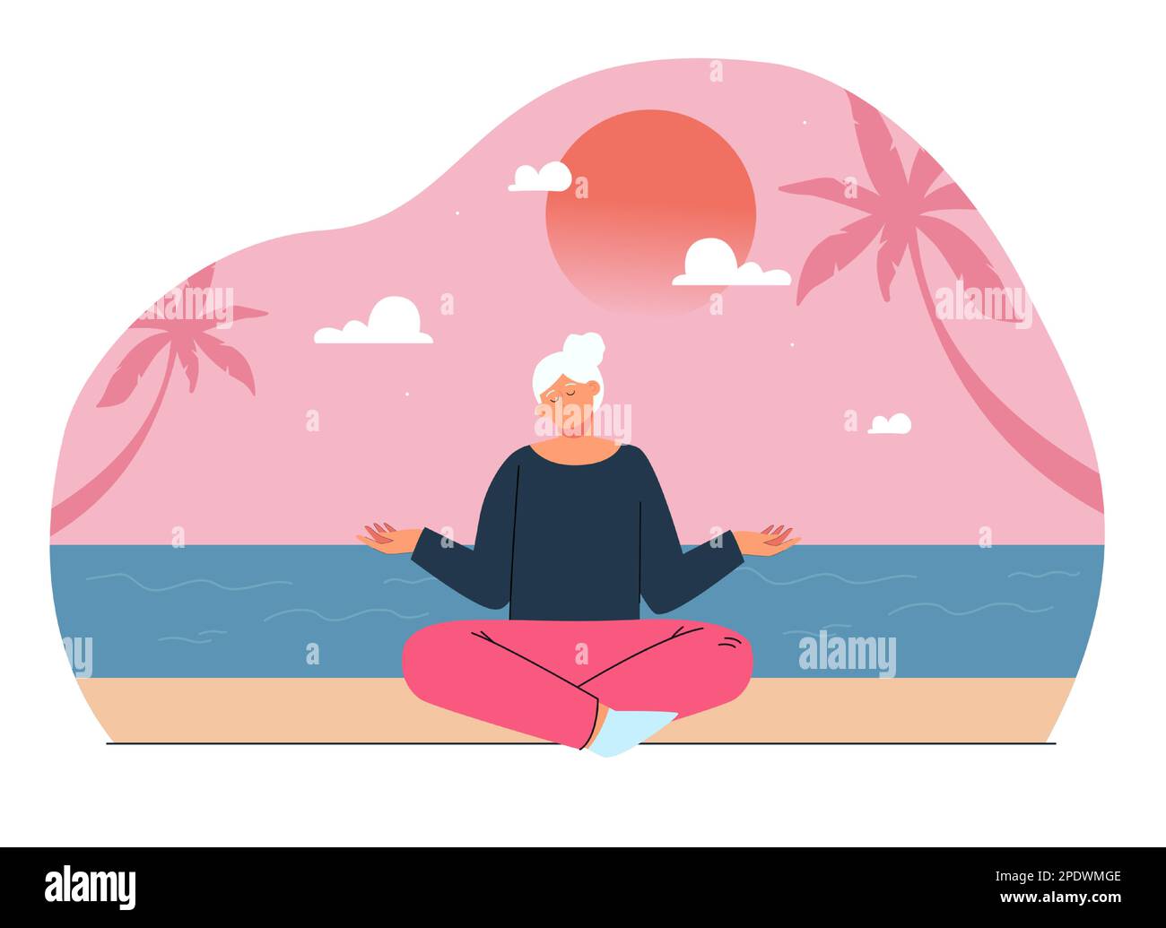 Old woman sitting in lotus position on beach Stock Vector Image & Art ...