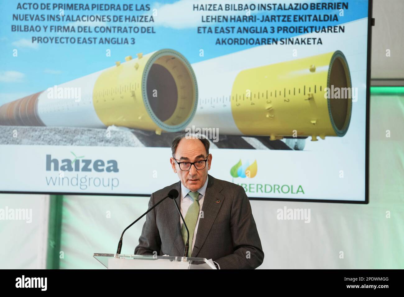 Iberdrola Chairman Ignacio Sánchez Galán speaks after signing a ...