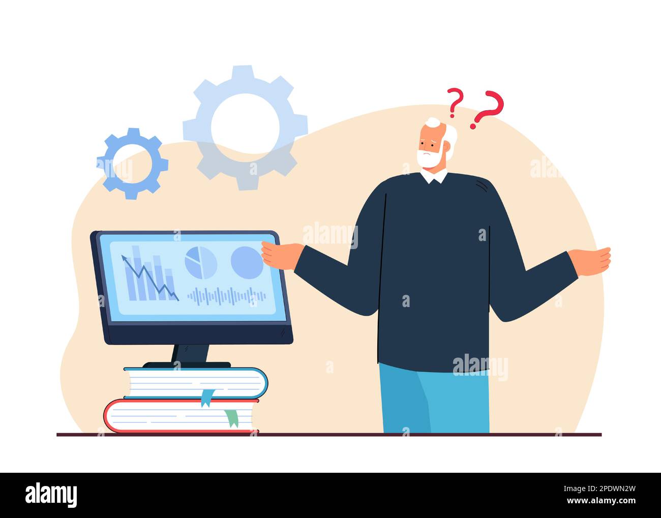 Confused elderly person looking at computer screen with charts Stock ... Confused elderly person looking at computer screen with charts Stock ...