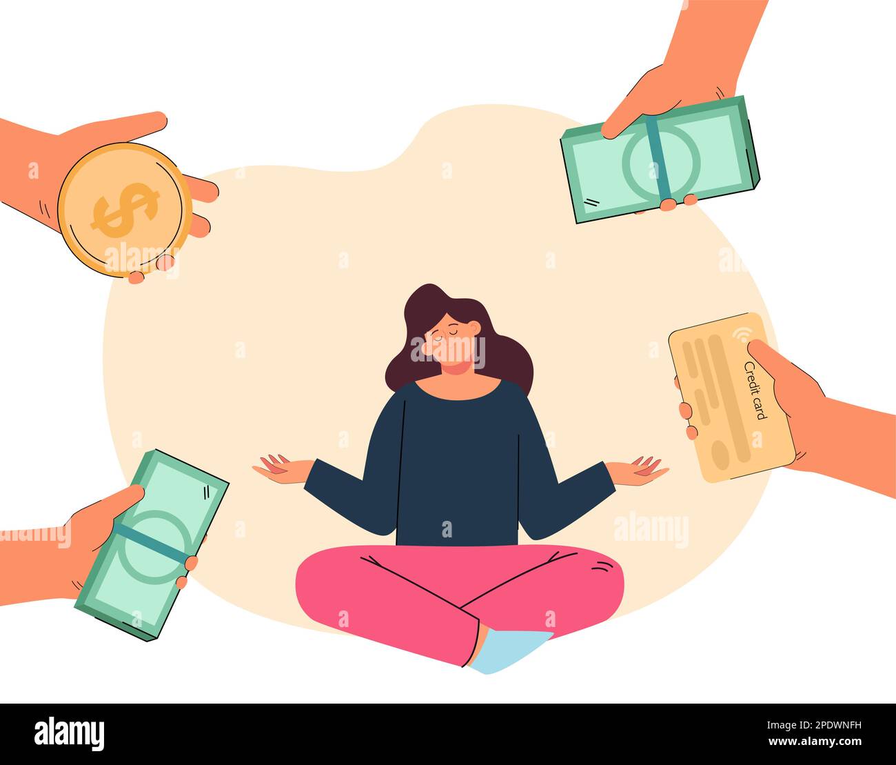 Businesswoman meditating money hi-res stock photography and images - Alamy