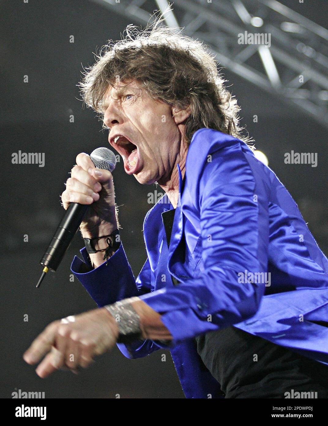 Rolling Stones singer Mick Jagger performs during the band's concert at Frank Clair Stadium in ...