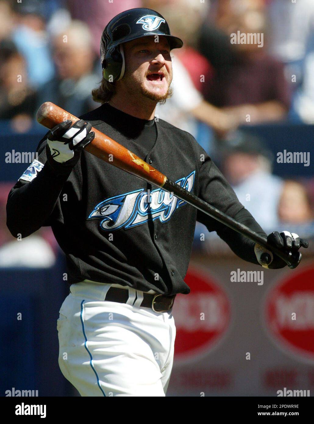 Toronto Blue Jays catcher Gregg Zaun shows his frustration after ...