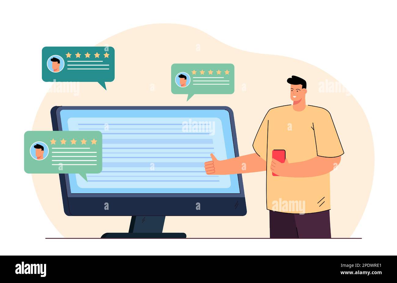 User or businessman and computer screen with good feedback Stock Vector ...