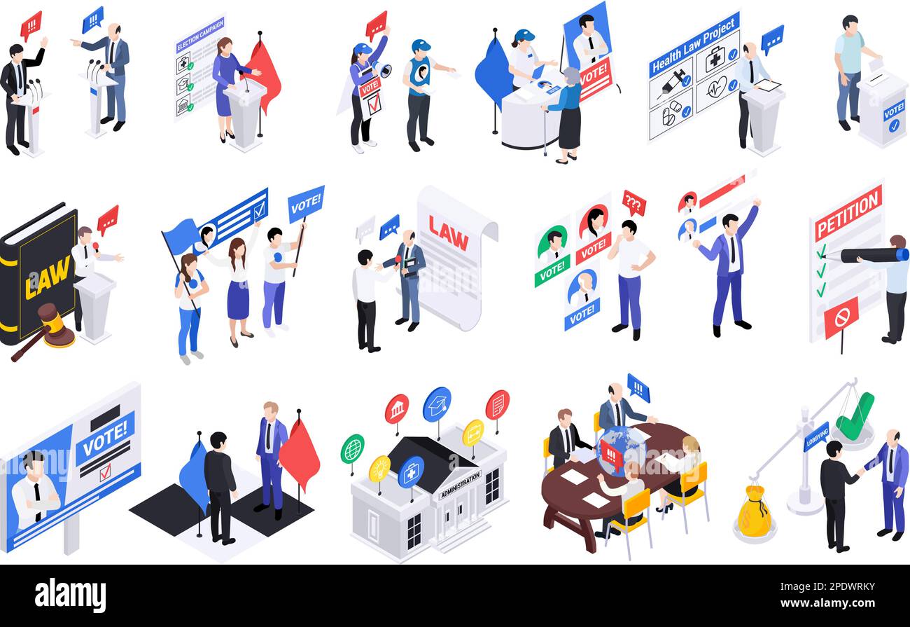 Politicians lawmakers isometric set with isolated compositions of icons ...