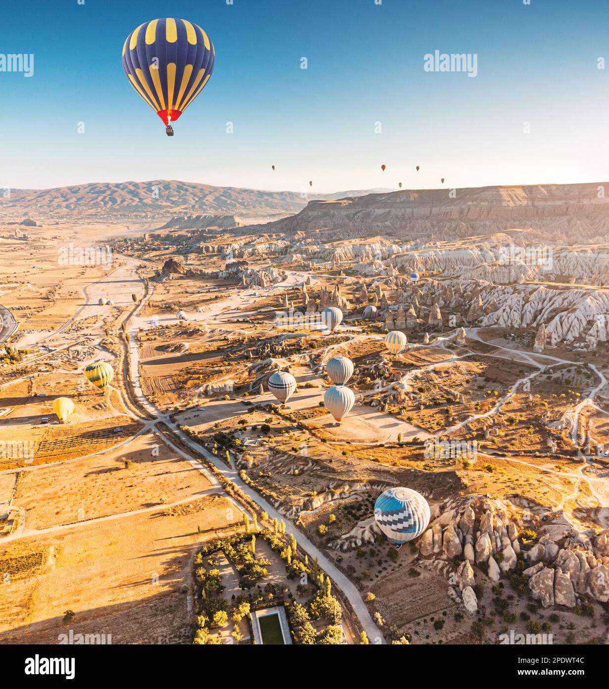 Beautiful aerial panoramic view of the valley in Cappadocia with ...