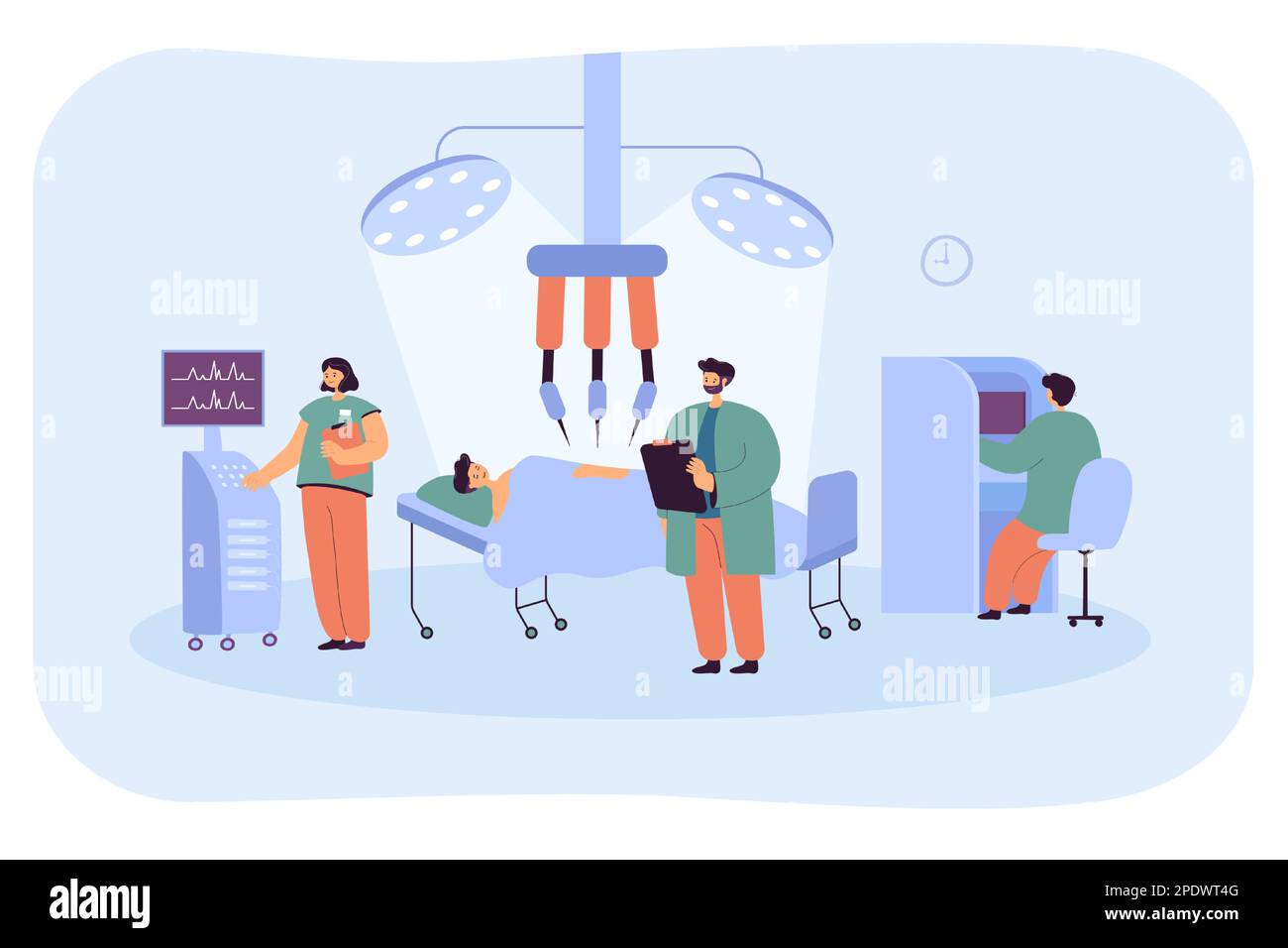 Surgery on cartoon patient using robotic equipment in hospital Stock ...