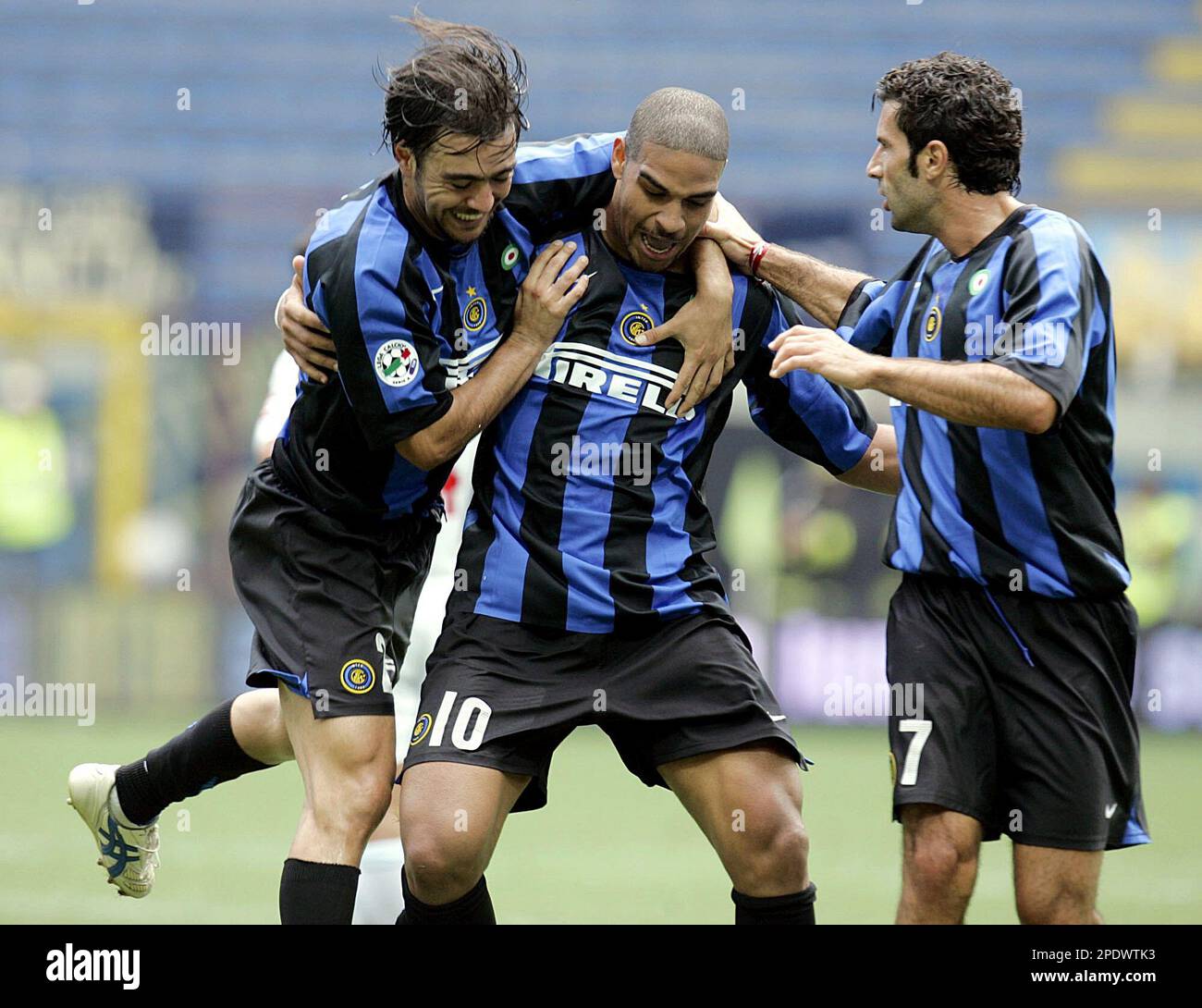 Inter of Milan forward Adriano of Brazil , center, celebrates with ...