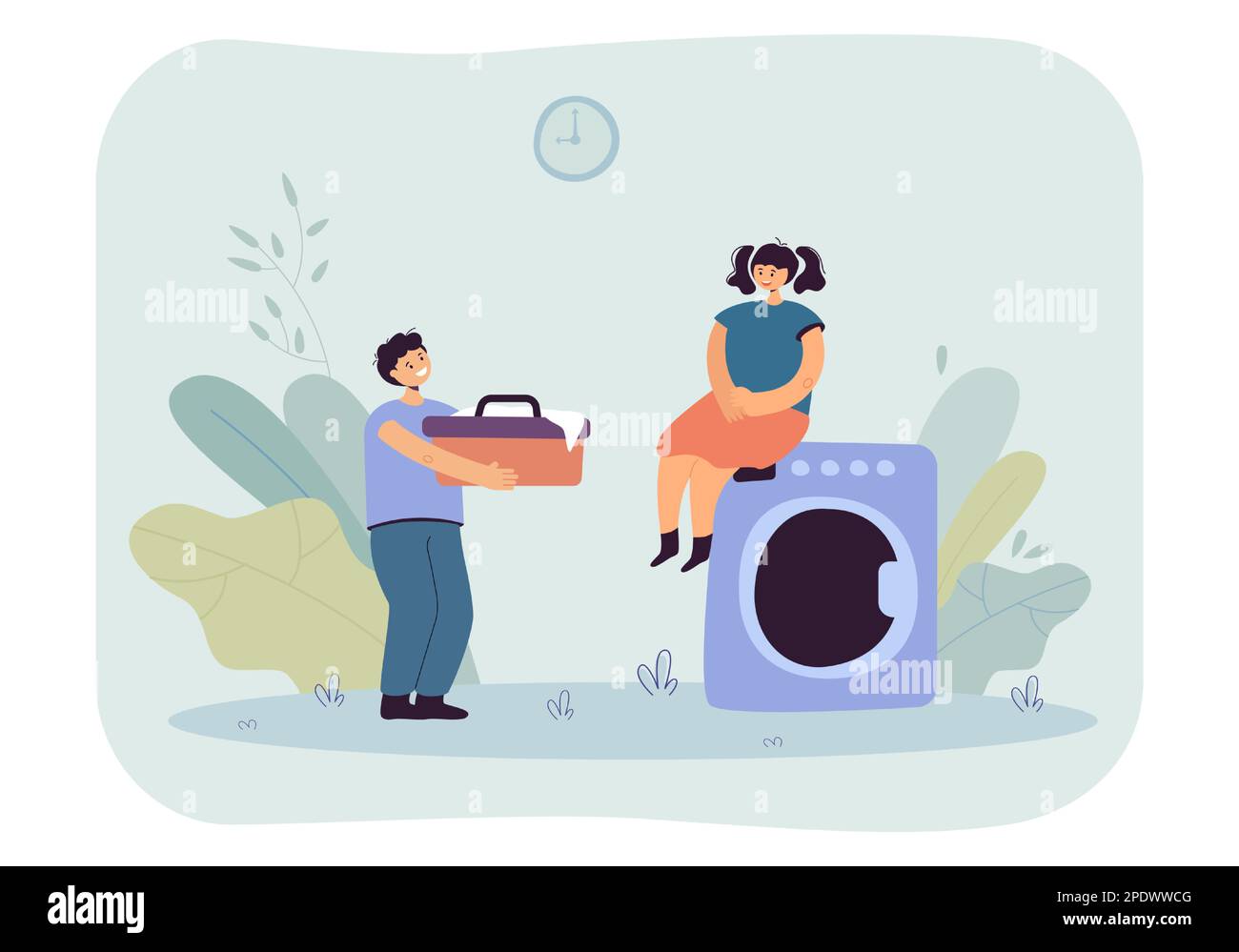 Cute children doing laundry together Stock Vector Image & Art - Alamy
