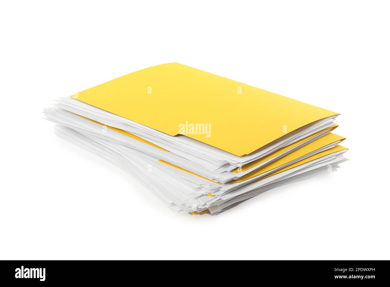 Stack of yellow files with documents on white background Stock Photo ...