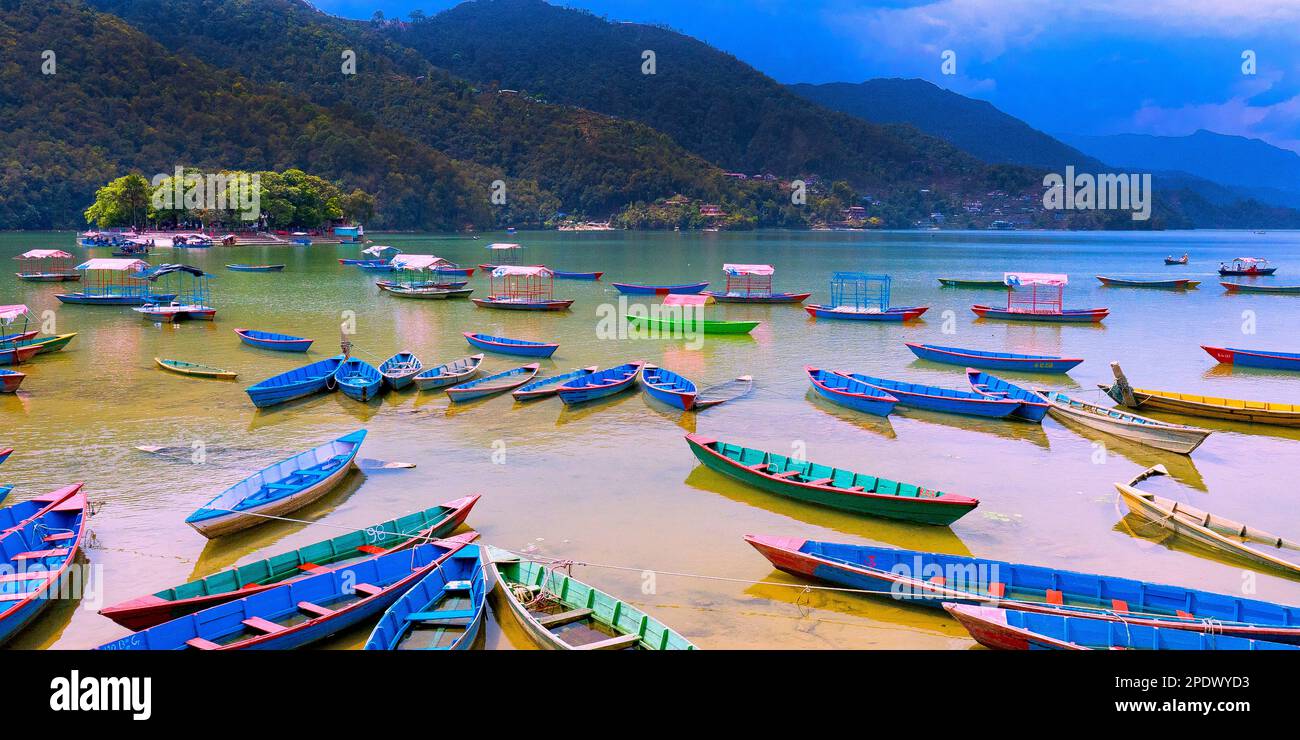 Wooden Rowing Boats, Phewa Lake, Fewa Lake, Pokhara, Nepal, Asia Stock ...