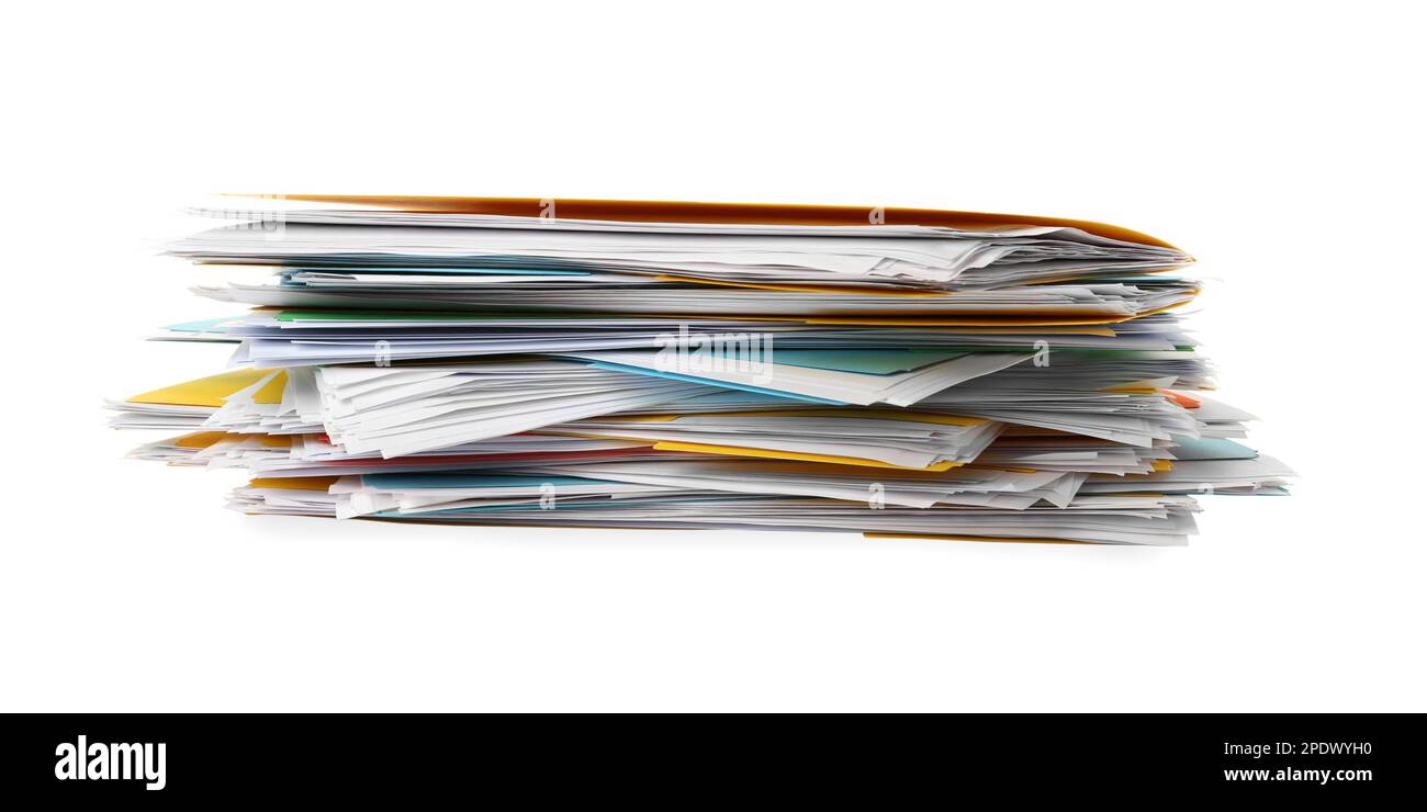 Stack of different files with documents on white background Stock Photo ...