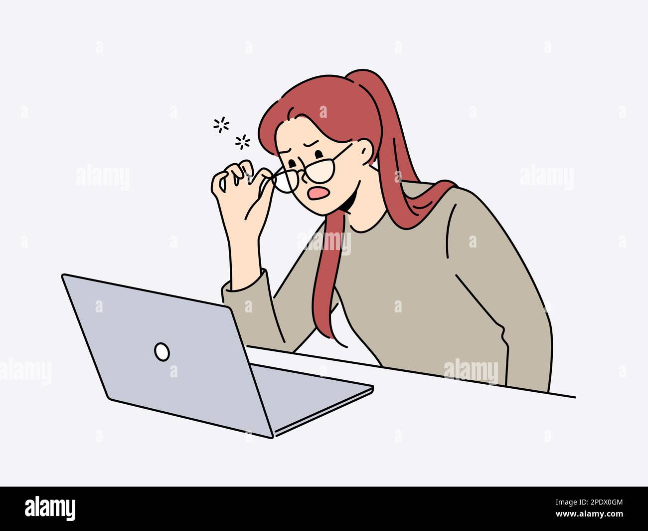 Stunned Woman Take Off Glasses Look At Laptop Screen Socked With