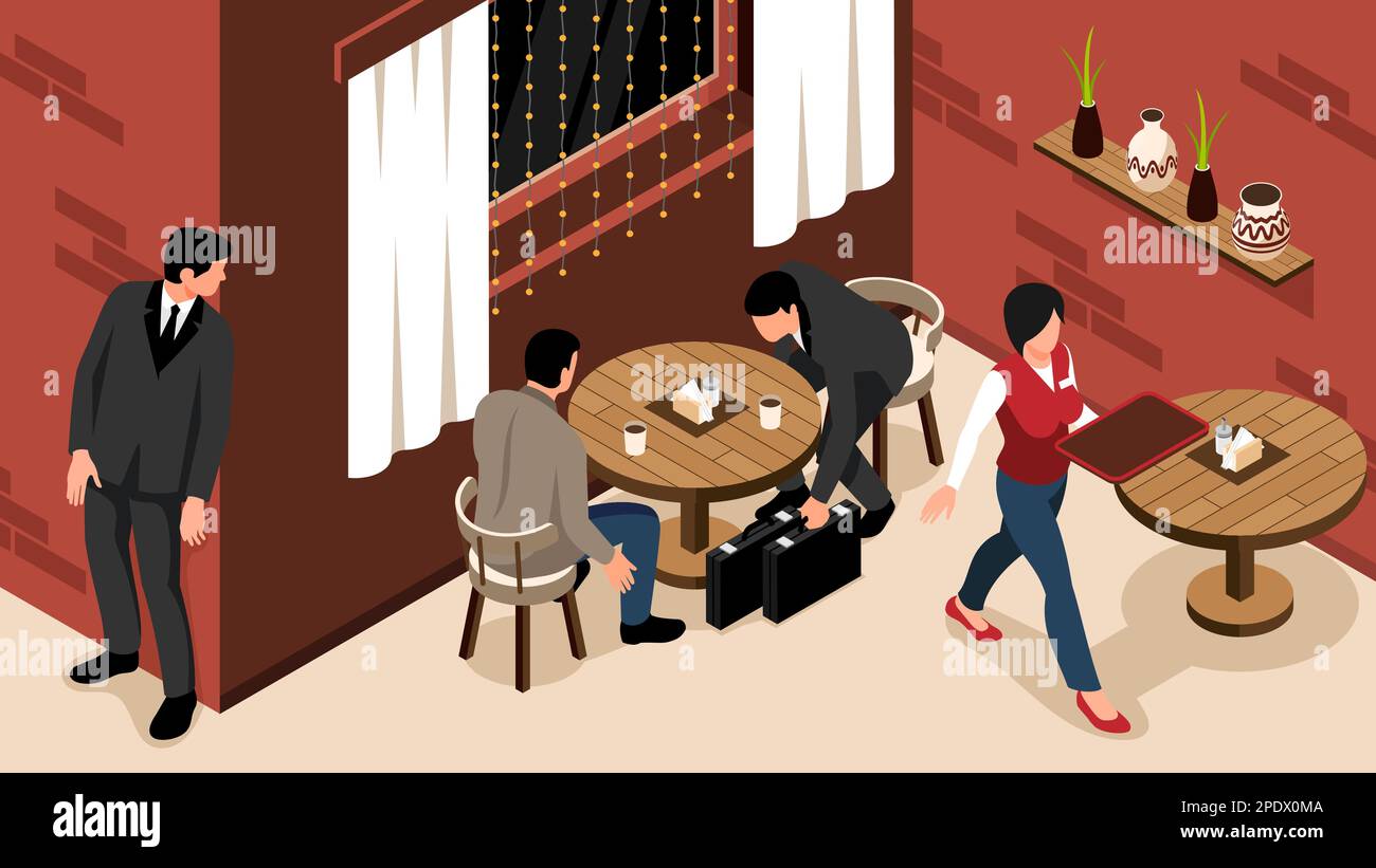 Isometric secret agent composition with spy having confidential meeting ...